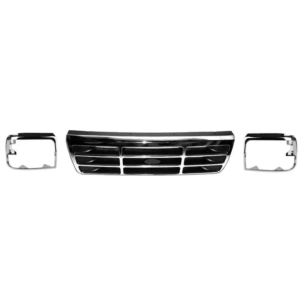1992-1998 Ford F350 Pickup Grille & Headlight Door Kit, Chrome ...