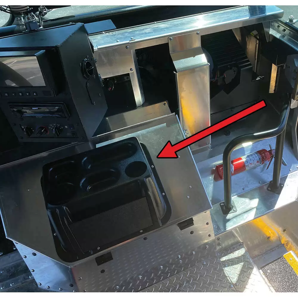 Organizer caddy, black plastic, mounts to engine cover. Holds documents ...